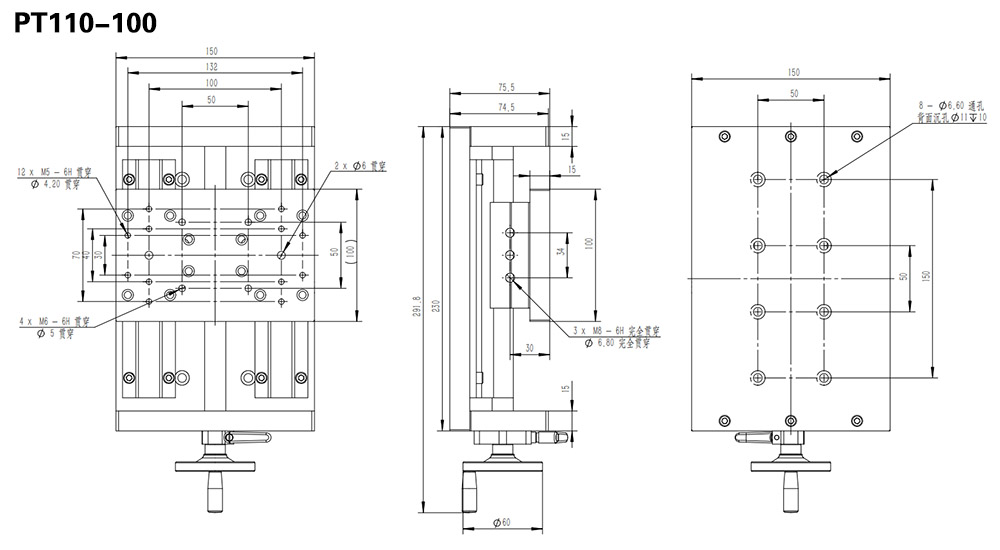 PT110 Series Manual Ball Screw Slide Stage Three Axis Combined Platform ...